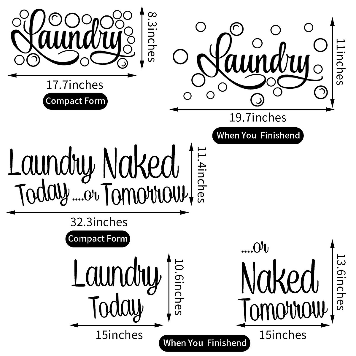 Laundry Room Vinyl Wall Decal Washer Dryer Decals Stickers Laundry Room Decal Quote Bubble Sticker Laundry Today Naked Tomorrow Vinyl Decal Laundry Art Signs Wall Quote Sticker (Black)