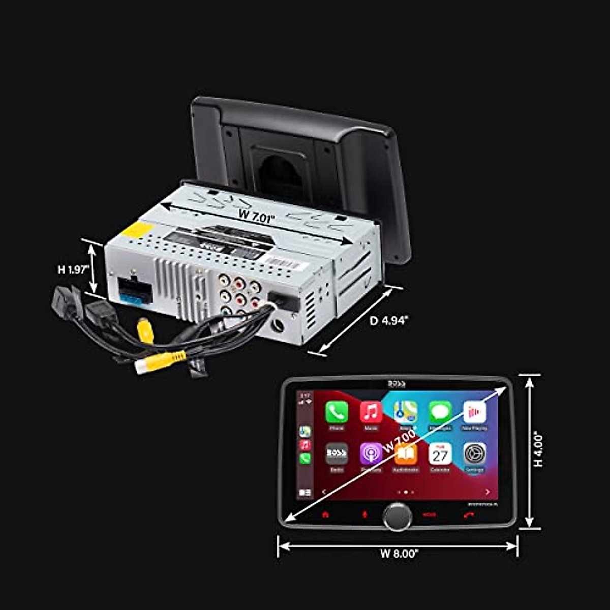 BOSS Audio Systems BVCP9700A-FL Car Audio Stereo System - Apple CarPlay, Android Auto, 7 Inch Single Din, Capacitive Touchscreen, Bluetooth Audio and Calling Head Unit, Radio Receiver, No CD Player