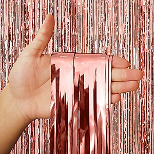 6 Pack Rose Gold Foil Fringe Curtains Party Backdrop, 3.28 x 8.2 ft Metallic Foil Tinsel Fringe Backdrop Door Fringe for Photo Wedding Birthday Bridal Showers Graduation Theme Party Decorations