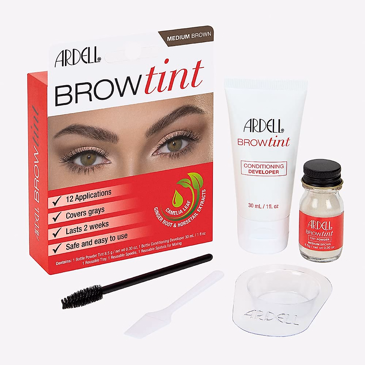 Ardell Brow Tint Medium Brown, Longer-lasting, Semi-permanent Brow Dye, with Natural Extracts, Complete Brow Tinting Kit, 1 pack