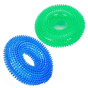 TEHAUX 2Pcs Round Ring Pet Toys TPR Tooth Toys Bite Resistant Dog Molar Teeth Toys Dog Toys (Blue and Green)