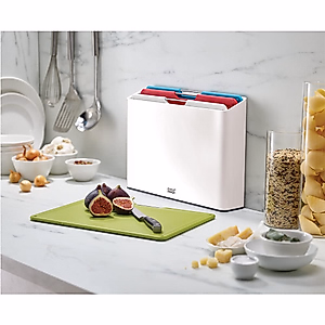 Joseph Joseph Folio 4-Piece Colour coded Chopping Board Set, Slimline case for organised storage, White