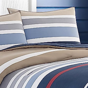Nautica - Queen Comforter Set, Cotton Reversible Bedding with Matching Shams, Stylish Home Decor (Bradford Navy/Kahki, Queen)