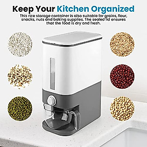 Rice Dispenser , Rice Storage Container comes with 2 Measuring Cup and Cleaning Brush , Rice Container 25 Pounds , BPA-Free Rice Storage , Grain Dispenser Kitchen , Dry Food Dispenser Grey