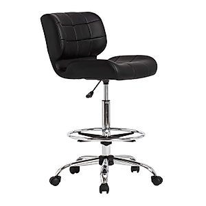 Studio Designs Black Crest Drafting Work Chair with Foot Rest - Adjustable Height - Contoured for Desk or Drafting Table