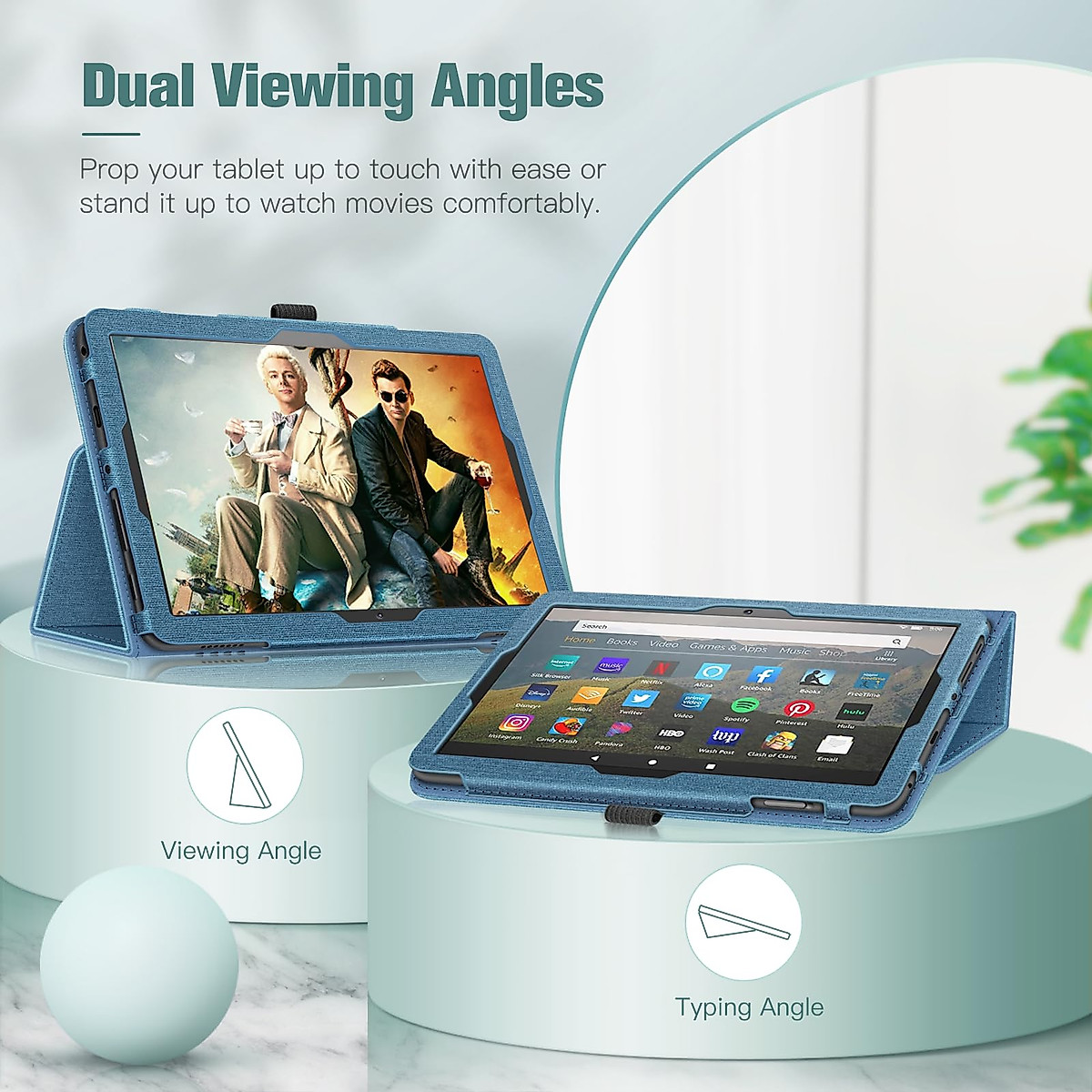 Fintie Folio Case for Amazon Fire HD 8 & Fire HD 8 Plus Tablet (Fits Both 12th/10th Generation, 2022/2020 Release)- Slim Fit Premium Vegan Leather Standing Cover with Auto Sleep/Wake, Twilight Blue