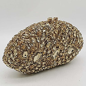 Boutique De FGG Flower Evening Bags and Clutches for Women Formal Party Rhinestone Handbags Wedding Crystal Clutch Purse (Small,Gold)