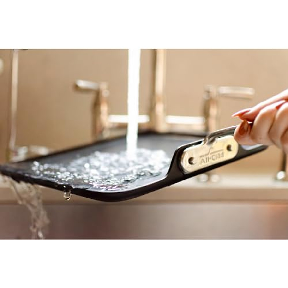 All-Clad HA1 Hard Anodized Nonstick Griddle 11x11 Inch Oven Broiler Safe 500F, Lid Safe 350F Pots and Pans, Cookware Black