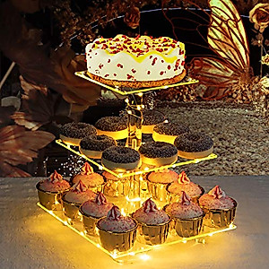 Weddingwish Pastry Stand 3 Tier Acrylic Cupcake Display Stand Cake Stand Dessert Stand Cupcake Holder Pastry Serving Platter Candy Bar Party Décor Wedding Birthday Holidays，Christmas（Yellow Light）…