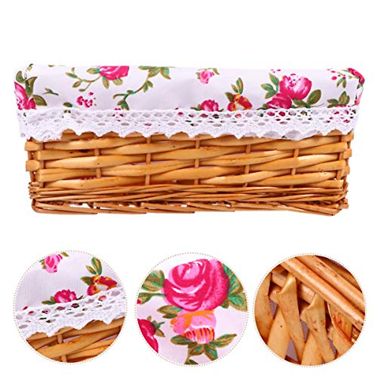 Hemoton Woven Basket Rattan Storage Bin Seagrass Wicker Basket with Floral Fabric Liner Dedsktop Sundries Container Weaving Jewelry Cutlery Organizer