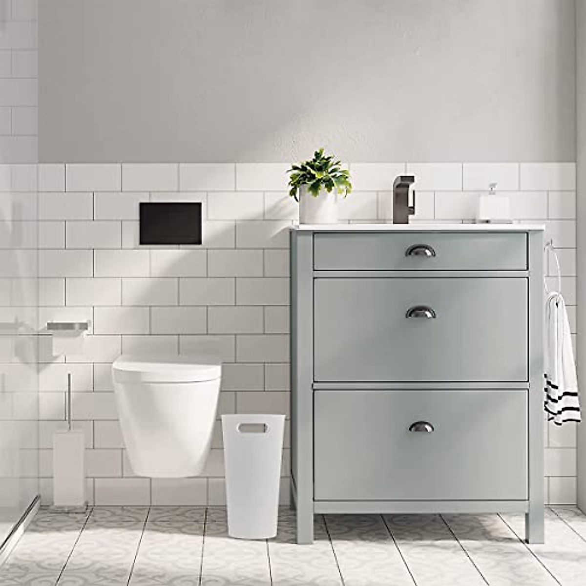 HZSOOCH 3 Pack Slim Waste Basket 3.2 Gallon 12L Plastic Small Trash Can, Office Trash Can, Slim Garbage Container Bin, Small Wastebasket with Handles for Narrow Spaces Bathroom, Kitchen (White)