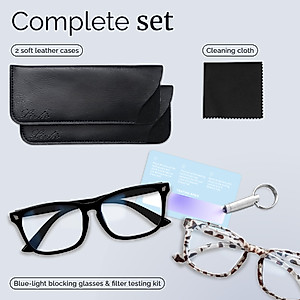 livho 2 Pack Blue Light Blocking Glasses, Computer Reading/Gaming/TV/Phones Glasses for Women Men,Anti Eyestrain & UV Glare (Matte Black+Leopord)