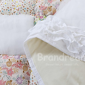 Brandream Luxury Girls Nursery Bedding Farmhouse Floral Crib Bedding Patchwork Baby Blanket Set, 4 Piece Cotton Layered Ruffle Set Pink White Green