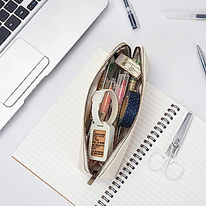 【YONBEN】Canvas pencil case cartucheras para mujer makeup brush bag simple multifunctional pencil bag (Beige, S)