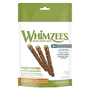 Whimzees Brushzees Dental Chews for Dogs (Large) and Veggie Sausage Dental Chews for Dogs (Large)