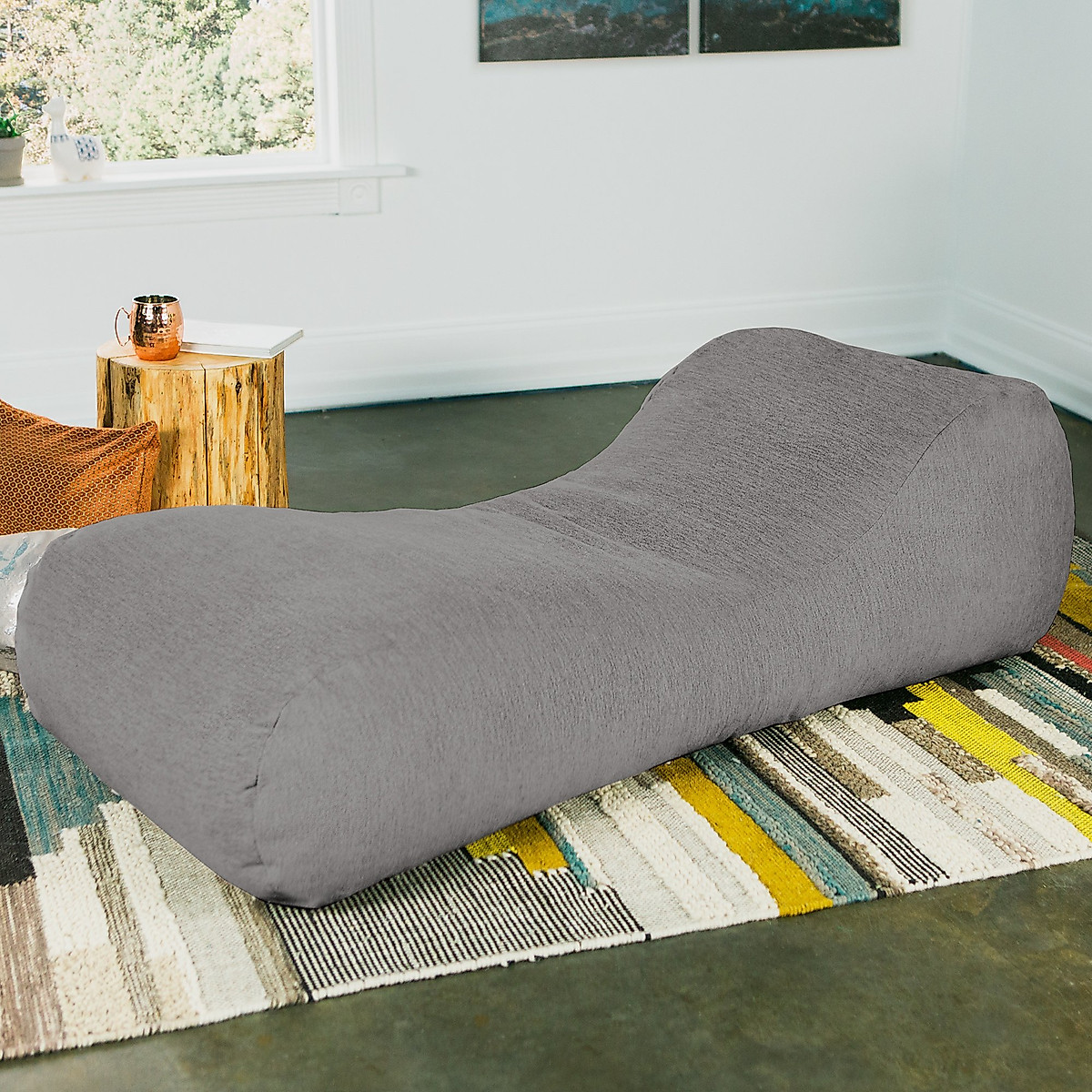 Jaxx Arlo Chaise Lounger Bean Bag Chair - Premium Chenille, Grey