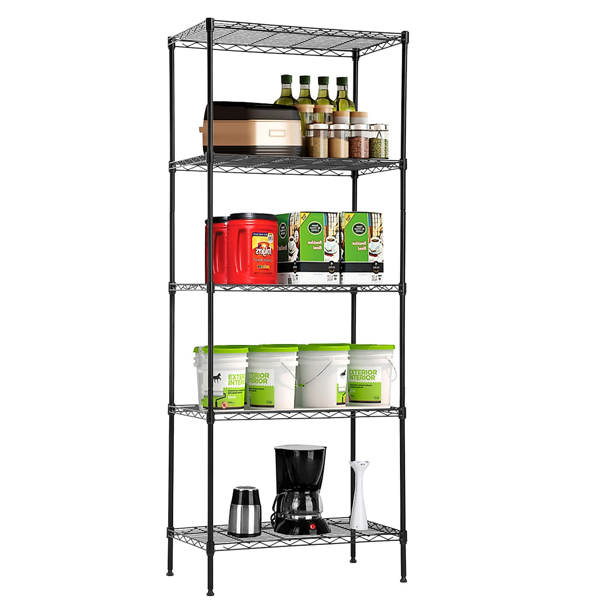 24/7 Shop at Home Nigel Industrial 5 Tier Wire Shelving Rack with Adjustable Shelves and NSF Certified, Metal Storage Shelves for Kitchen, Office, Garage, Basement, Laundry Room, Black