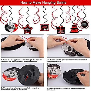 Red and Black Party Decorations, Birthday Decorations for Boys Girls Red Bady Party Supplies for Men Women BirthdayTablecloth Hanging Swirls Decor for 13th 15th 16th 18th 21st
