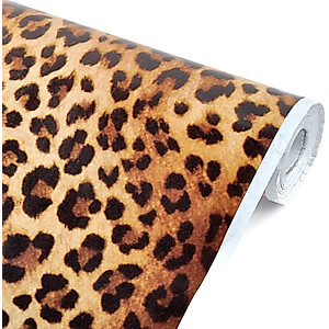 yazi 18in X 33ft Sexy Leopard Print Wallpaper with Self-Adhesive Removable PVC Wall Sticker Shelf Drawer Liner, PVC Mat.(Cover 48 sq.ft)