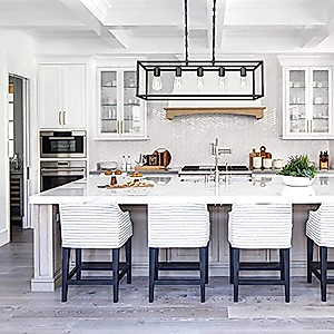 Black Farmhouse Kitchen Island Lighting Modern Linear Chandelier Industrial Dining Room Rectangular Light Fixtures for Living Room Foyer Bar (Black, 5-Light)