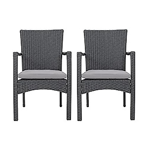 Christopher Knight Home Corsica Outdoor Wicker Dining Chairs with Cushions, 2-Pcs Set, Grey