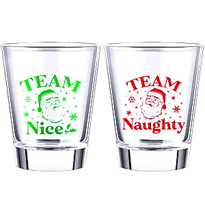 Hotop 2 Pcs Christmas Shot Glasses Funny Christmas Naughty Nice Novelty Glass Set Holiday Drinking Glasses1.5 oz Espresso Shot