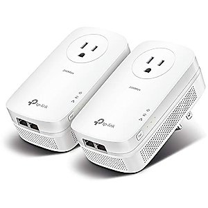 TP-Link AV2000 Powerline Adapter - 2 Gigabit Ports, Ethernet Over Power, Plug&Play, Power Saving, 2x2 MIMO, Noise Filtering, Extra Socket for other Devices, Ideal for Gaming (TL-PA9020P KIT)