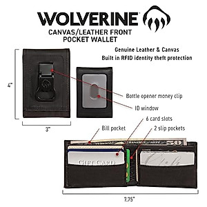 WOLVERINE Men's RFID Blocking Rugged Front Pocket Wallet (Avail in Cotton, Canvas/Leather-Black/Grey, One Size