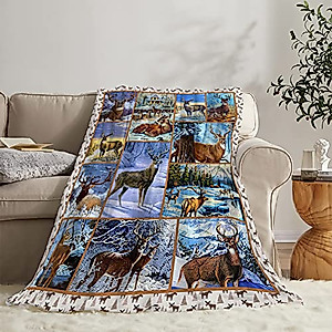 Deer Blanket Super Soft Cozy Forest Snow Elk Fleece Throw Blanket Warm Fuzzy Plush Deer Wildlife Blanket Gifts for Women Kids 50"X60"
