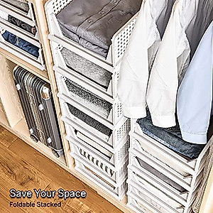 Dollox 4 Pack Folding Wardrobe Storage Boxes Closet Organizers Plastic Clothes Organizer Stackable Plastic Storage Basket for Home Clothing Storage