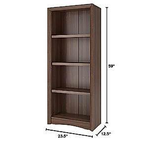 CorLiving Quadra 4 Shelf Faux Wood Grain Bookcase in Walnut