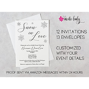 Winter Bridal Shower Invitation White Silver Snow in Love Snowflakes Wedding Couples Shower January February Printed Cards Customized Personalized Cards (12 Count)