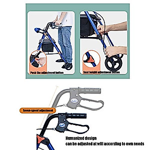 Rollators 4 Wheel with Seat Folding Lightweight, Folding Rollator with Seat and Basket, Rollator Walker for Elderly Adjustable, Disability Aids Walkers, Mobility Walkers 4 Wheels,Load weight 220lbs,Bl