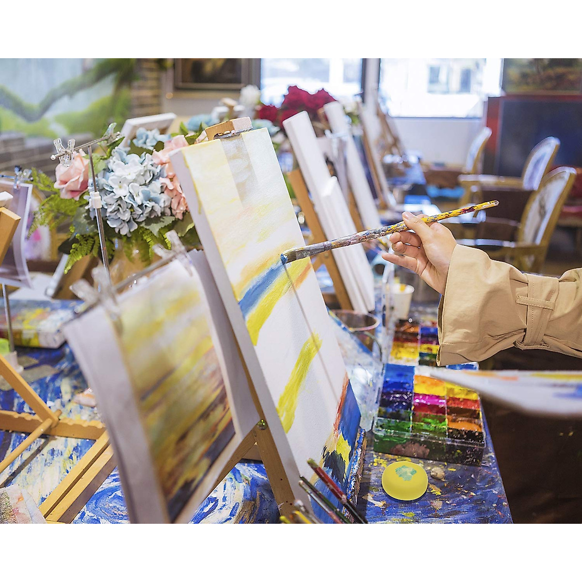 Penta Angel Round Sponges 6pcs 3inch Yellow Painting Sponges Synthetic Artist Sponges Watercolors Sponges for Art & Craft Pottery Clay Cleaning Ceramics Wall (Round Painting Sponges)