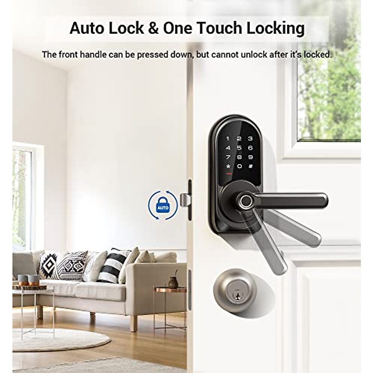 Veise Smart Lock, Keyless Entry Door Lock with Handle, Fingerprint 7-in-1 Locks for Front Door, Electronic Digital Keypad, APP Control, Set, Matte Black