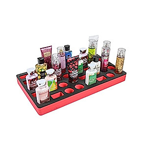 Polar Whale Lotion and Body Spray Stand Organizer Large Tray Red and Black Durable Foam Washable Waterproof Insert for Home Bathroom Bedroom Office 23.25 x 13.5 x 2 Inches 40 Slots
