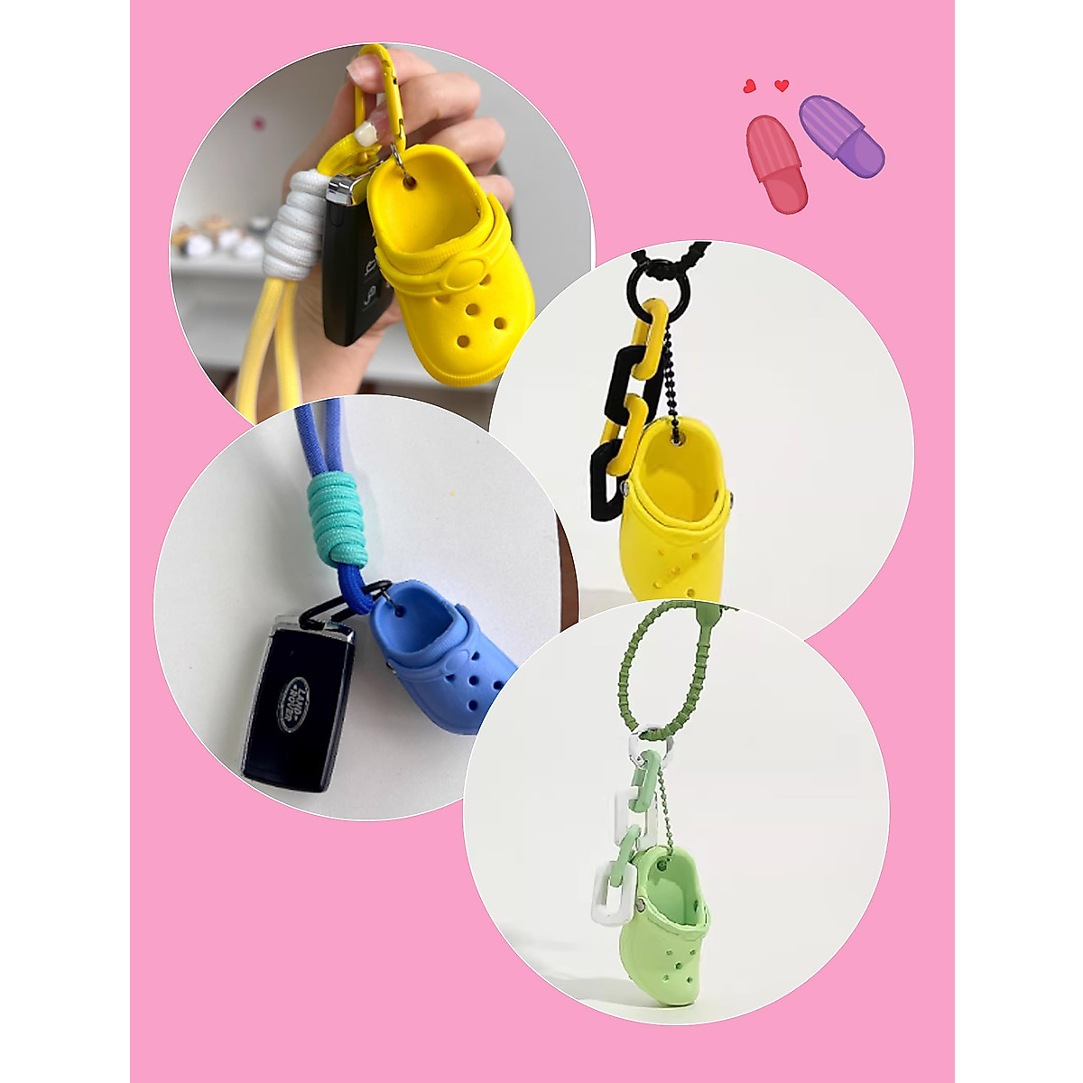 GLOGLOW 20Pcs Slipper Keychains, 1.4 x 3.0in 5 Colors Silicone Shoe Keychains Reusable Beach Hole Shoes Key Chains for Backpack Purse Luggage Party Favors