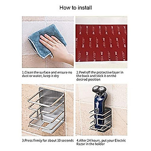 Ecosens Electric Razor Holder Stand, Strong Steel Metal Multi-Functional Electric Shaver Holder Rack Bathroom 304 Stainless Steel Bracket 3M Self-Adhesive Wall Mount Electric Razor Holder