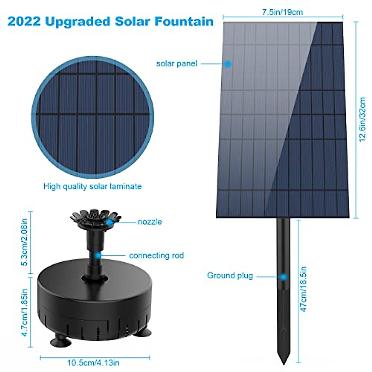 10W Solar Fountain Pump with Multiple Nozzles, DIY Water Feature Kit for Outdoor with Pipe, Solar Powered Water Fountain Pump for Bird Bath, Garden, Ponds, Fish Tank