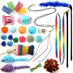 PietyPet Kitten Toys Assortments, 26 Packs Cat Toys Variety Pack for Kitty, Cat Wand Toy, Cat Feather Toys, Cat Balls, Cat Mouse Toy, Hanging Interactive cat Toys for Indoor Cats