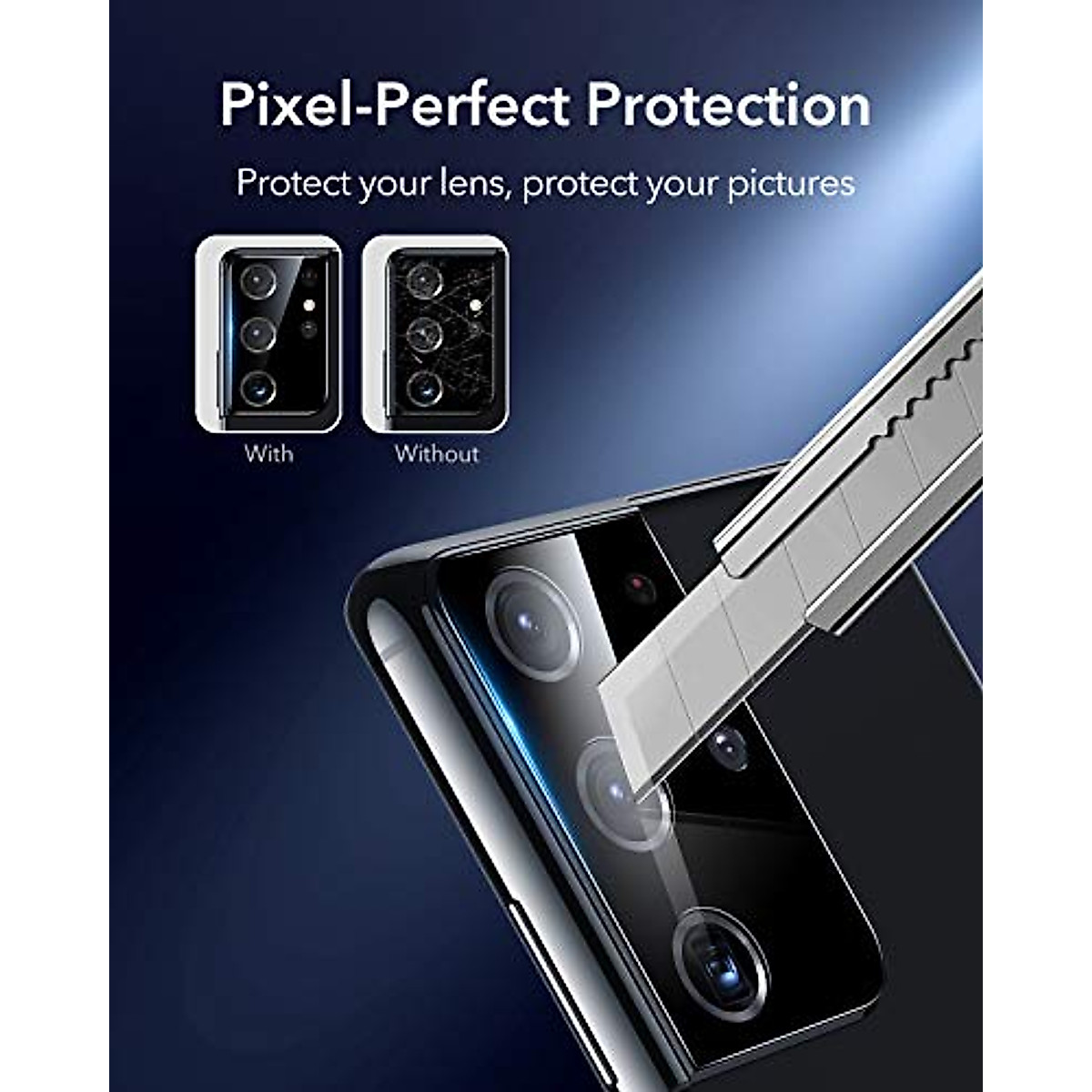ESR Camera Lens Protector Compatible with Samsung Galaxy S21 Ultra [2-Pack] [Scratch-Resistant Tempered Glass] [Ultra-Thin], Black