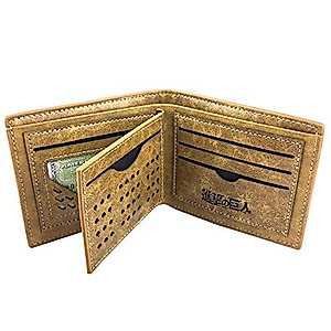 ASLNSONG Leather Bifold Short Wallet With Coin Pocket Cartoon Casual Short Wallet Fan Accessory For Boys And Girls 4.72in x 3.9in (Attack on Titan)