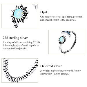 MUNDELL 925 Sterling Silver Opal Star and Moon Open Ring for Women Vintage Twisted Adjustable stackable Ring Dazzling Statement Ring Fine Jewelry