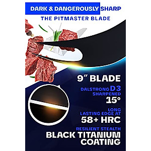 DALSTRONG BBQ Pitmaster & Meat Knife - 9 inch - Shadow Black Series - Black Titanium Nitride Coated - High Carbon - 7CR17MOV-X Vacuum Treated Steel - Razor Sharp Kitchen Knife - Sheath - NSF Certified
