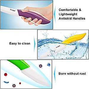 Updated Version Ceramic Knife Set 4-Piece Color with Sheaths (Includes 3" Paring Knife, 4" Fruit Knife, 5" Utility Knife, 6" Chef Knife) for Home Kitchen(Multicolour)