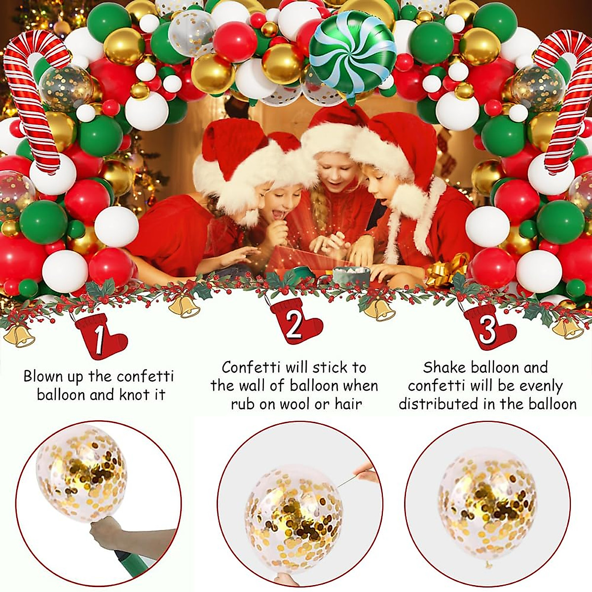 Christmas Balloons Garland Arch kit Red White Green Balloons Candy Cane Foil Balloons Merry Christmas Birthday Party Decorations Supplies