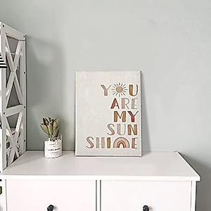 PHAMTE Inspirational Quote You Are My Sunshine Wall Art,Boho Sun Sunshine Rainbow Neutral Print Framed Canvas Painting Artwork Home Teens Girls Kids Bedroom Living Room Nursery Classroom(11x14 Inch)