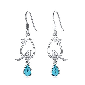 AOVEAO Hummingbird Earrings 925 Sterling Silver Turquoise Birds Drop Dangle Earrings Birds Teardrop Earrings Jewelry for Women