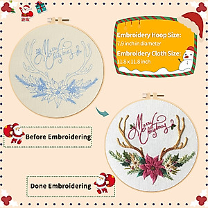 Canlierr 10 Sets Embroidery Kit with Patterns and Instructions DIY Adult Beginner Embroidery Kits for Beginners Adults Embroidery Supplies (Christmas Style)