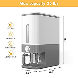 SEE SPRING 25 Lbs Rice Dispenser, Rice Container Storage with Lid, Cereal Dispenser Countertop Bin, Kitchen Storage Organizer for Dry Food Flour